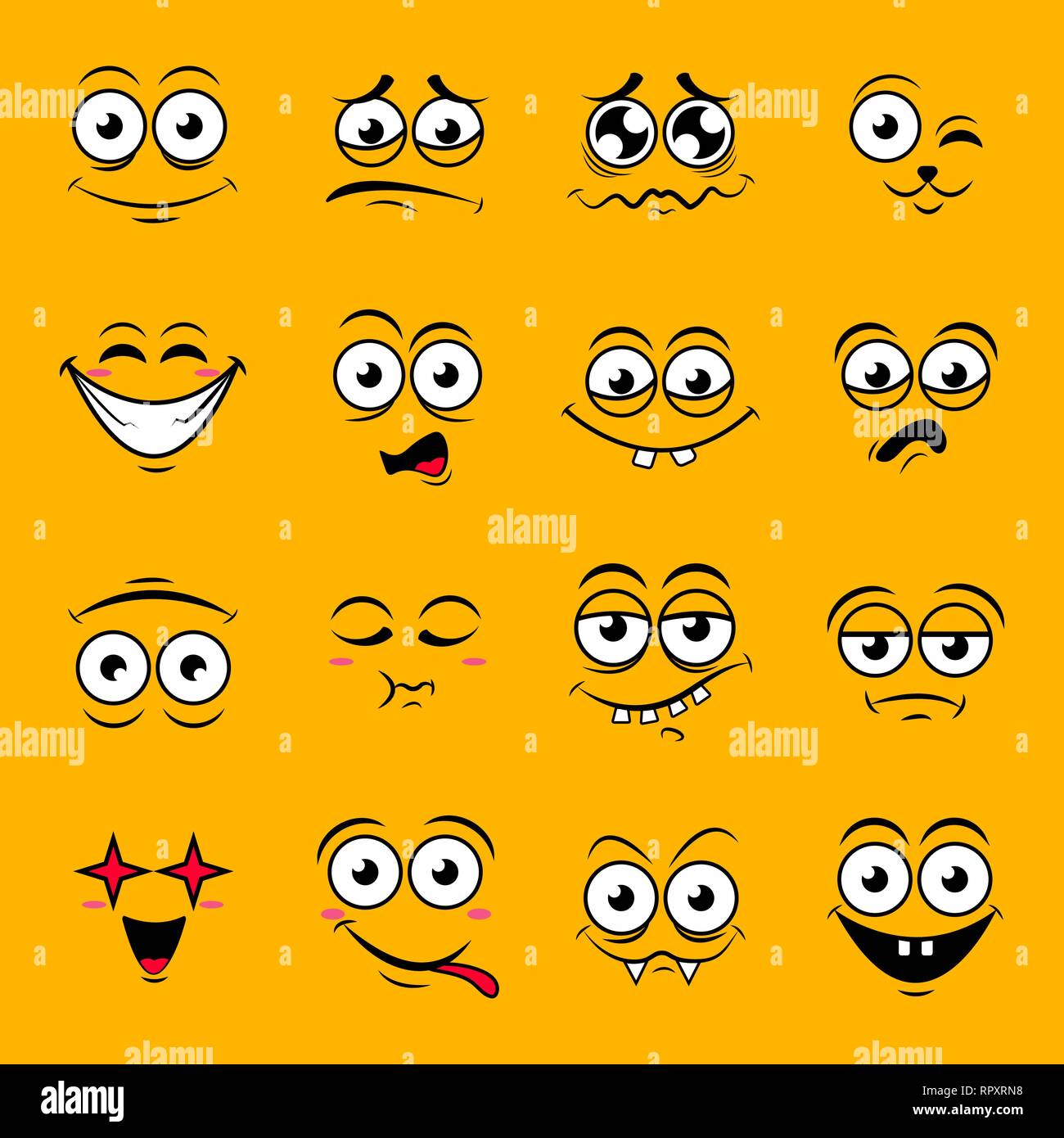 Ensemble de jaune smiley heureux mignon,émotions vector illustration ...