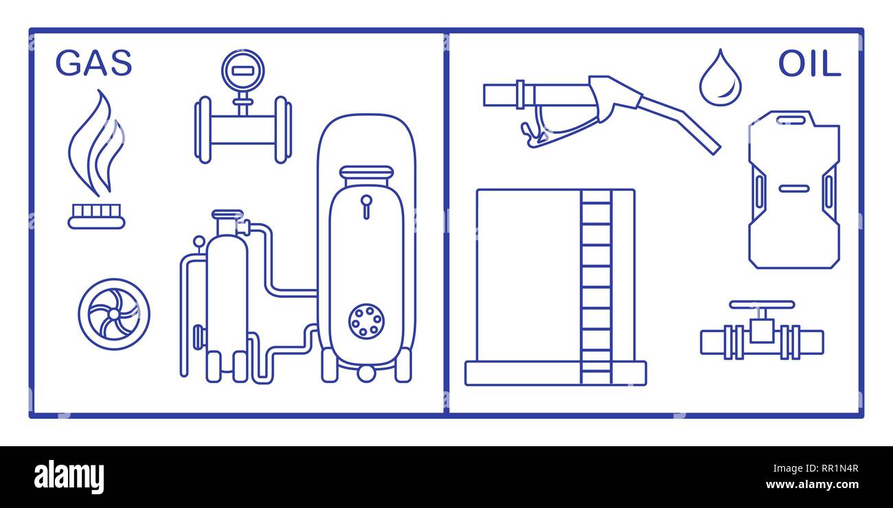 Vector illustration avec l'équipement pour la production de pétrole et ...