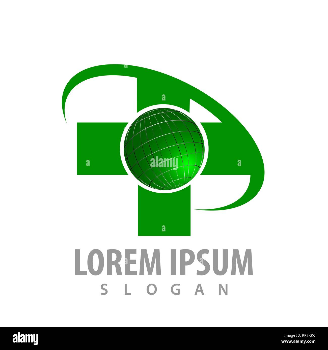 La croix verte logo monde concept design. L'élément de modèle graphique ...