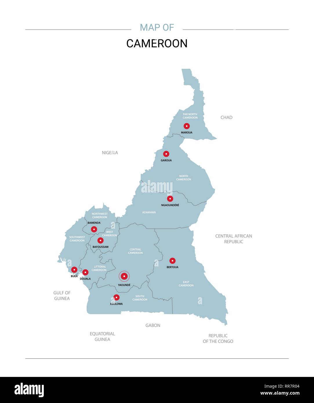 Cameroun carte vectorielle. Modèle modifiable avec les régions, les ...
