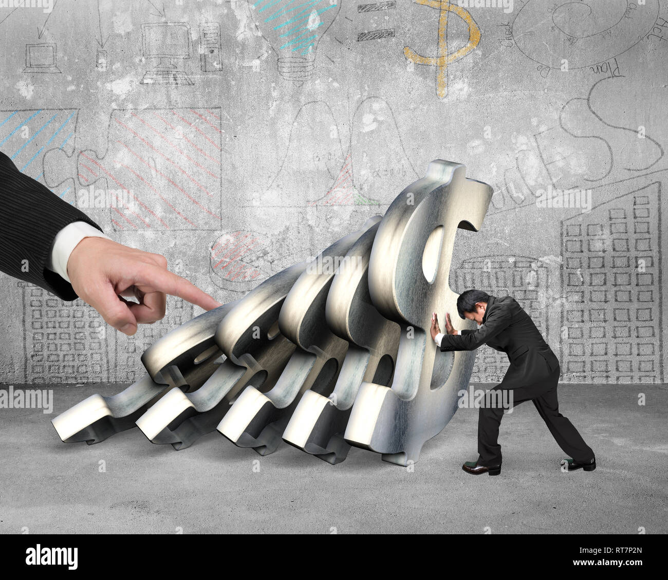 L'arrêt de la chute de l'homme d'affaires de symboles de devises dollar ...