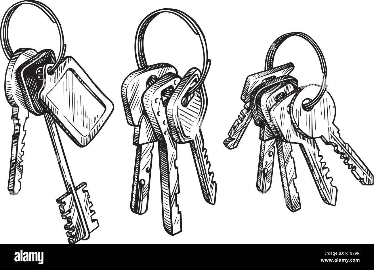 Croquis dessinés à la main, trousseau de clés sur fond blanc vector ... Croquis dessinés à la main, trousseau de clés sur fond blanc vector ...