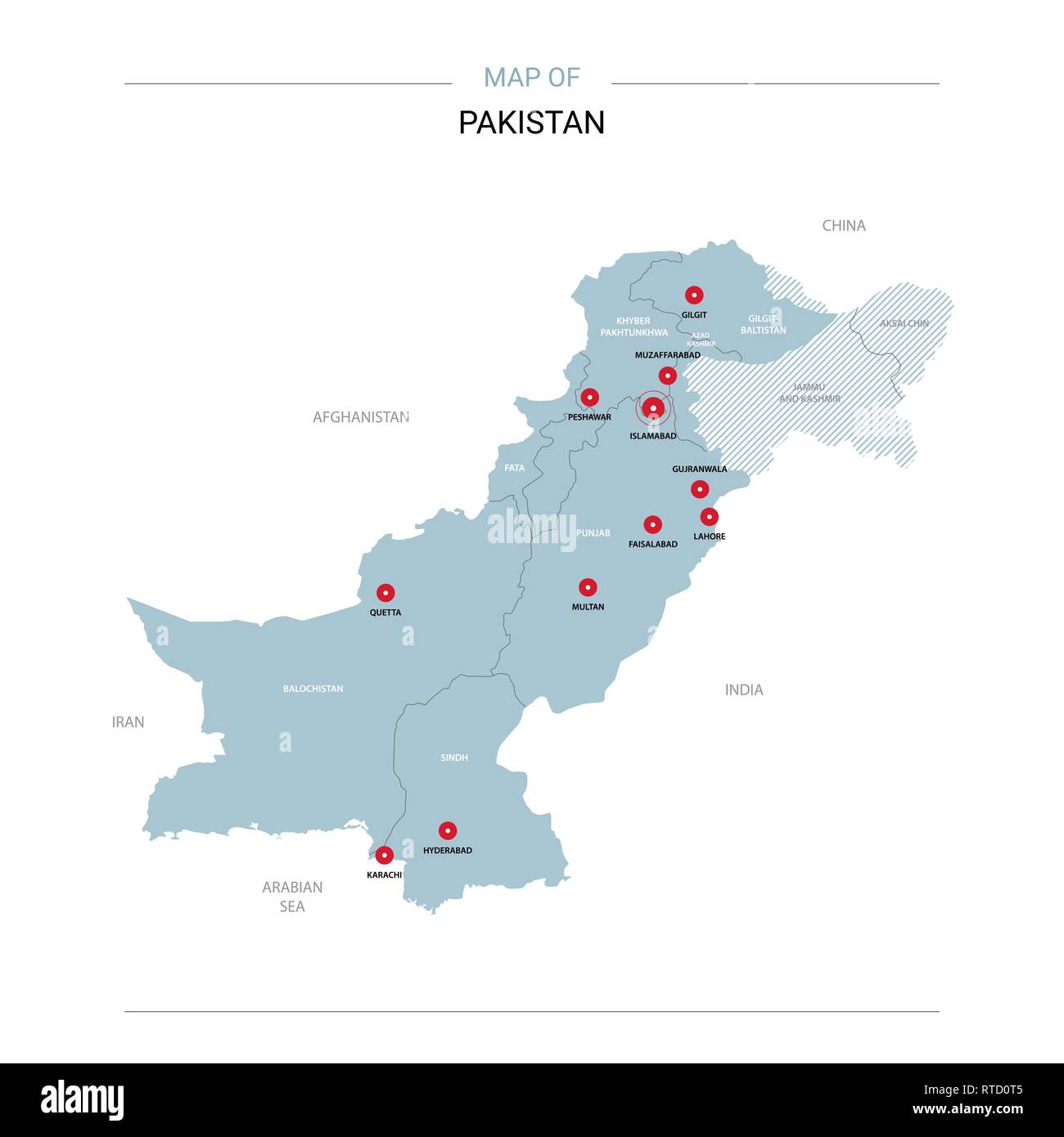 Pakistan carte vectorielle. Modèle modifiable avec les régions, les ...
