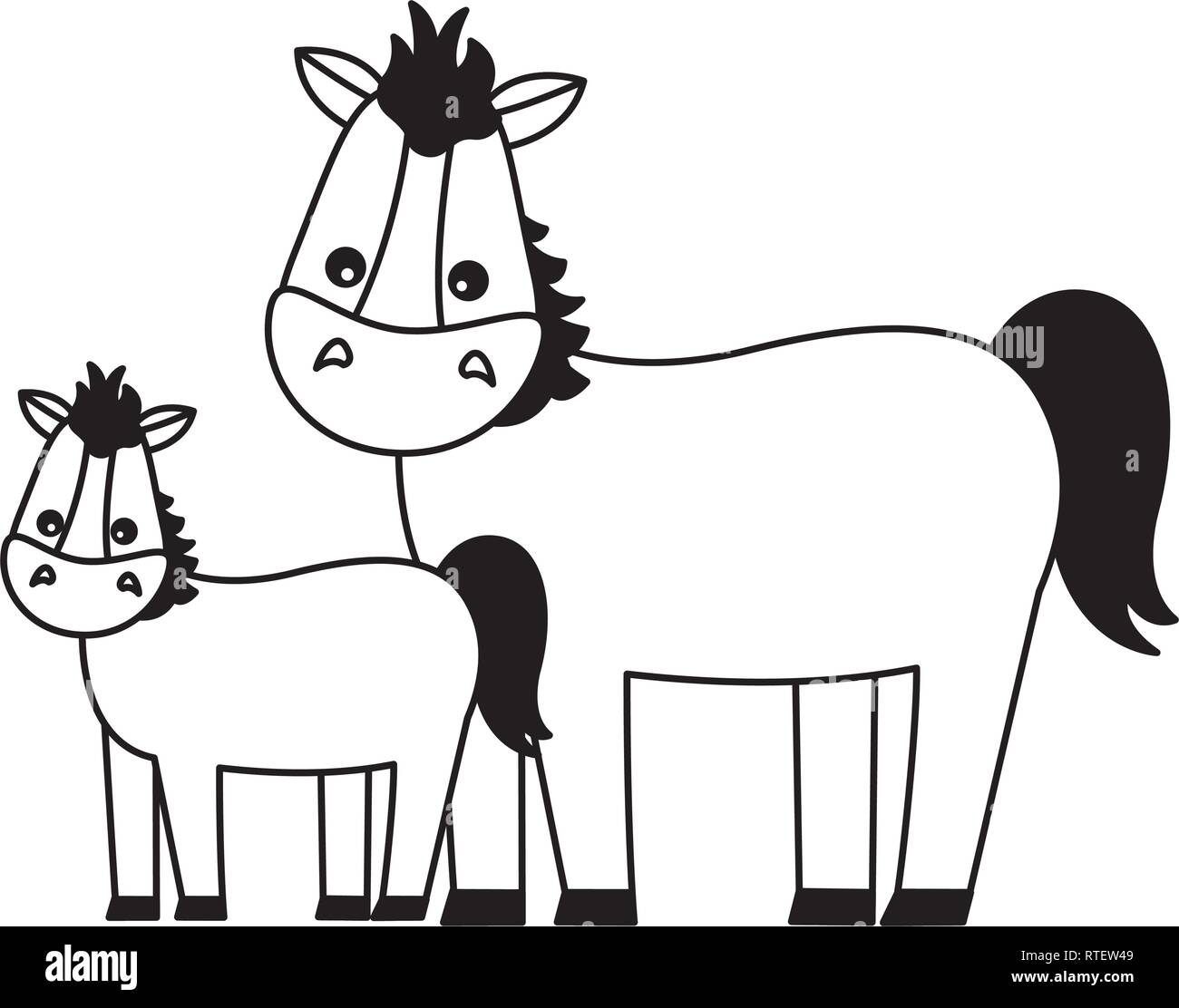 Jument avec son poulain Banque d'images vectorielles - Alamy