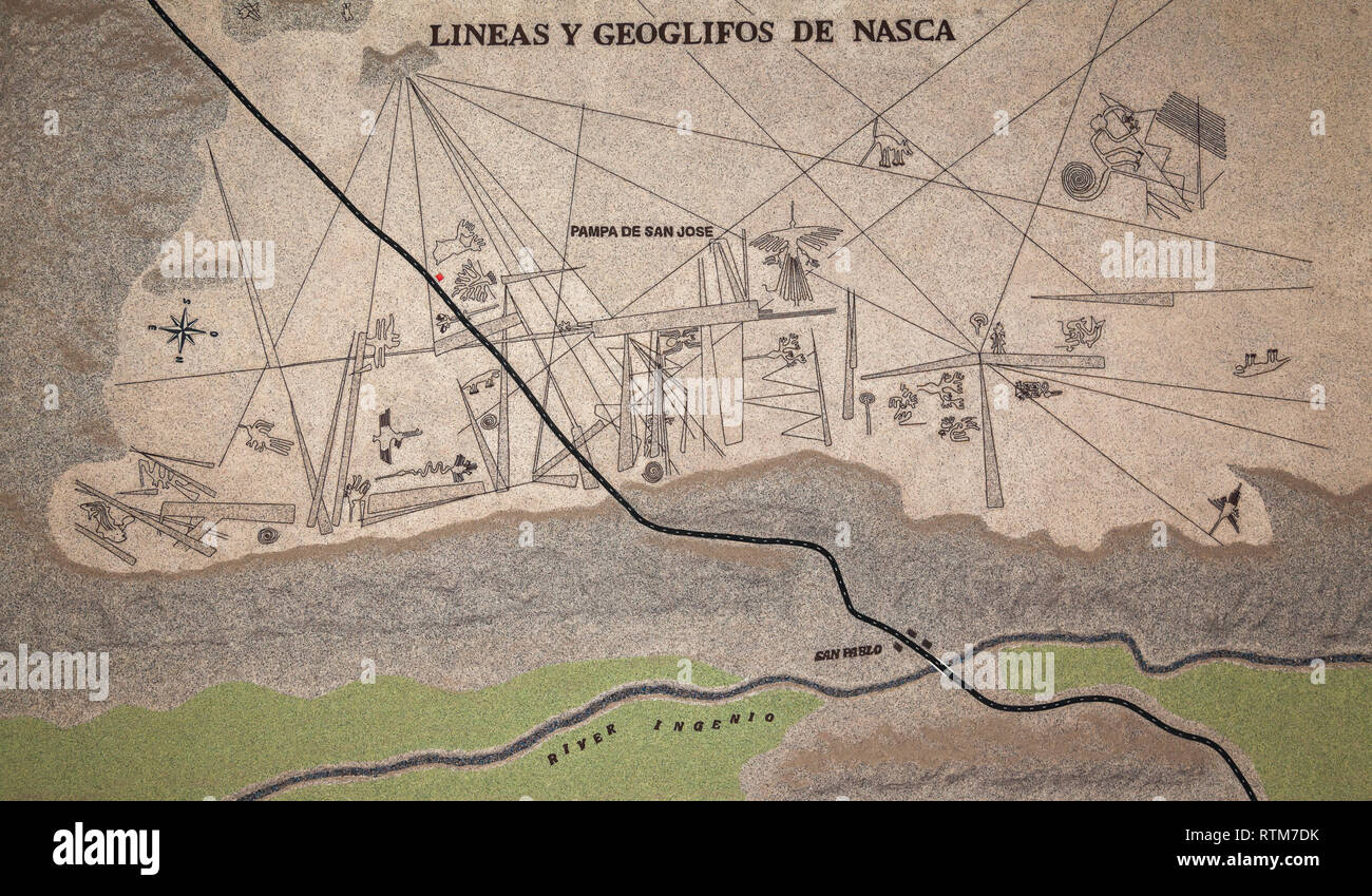 La carte des lignes et géoglyphes de Nazca Photo Stock - Alamy