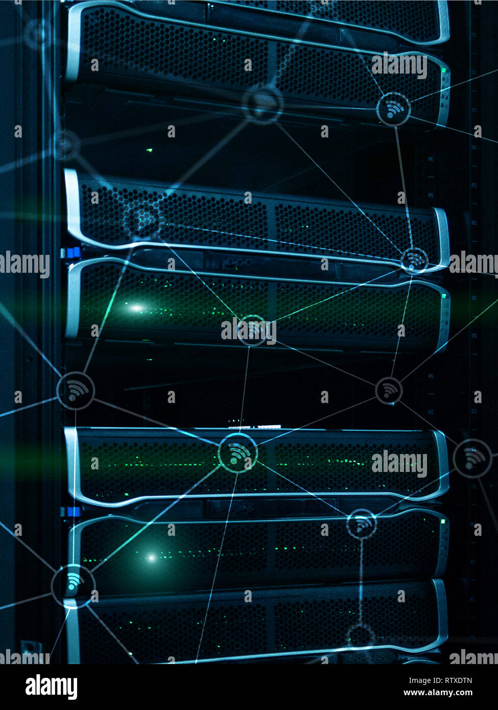 Réseau wi fi structure abstraite moderne sur l'arrière-plan de la salle ...