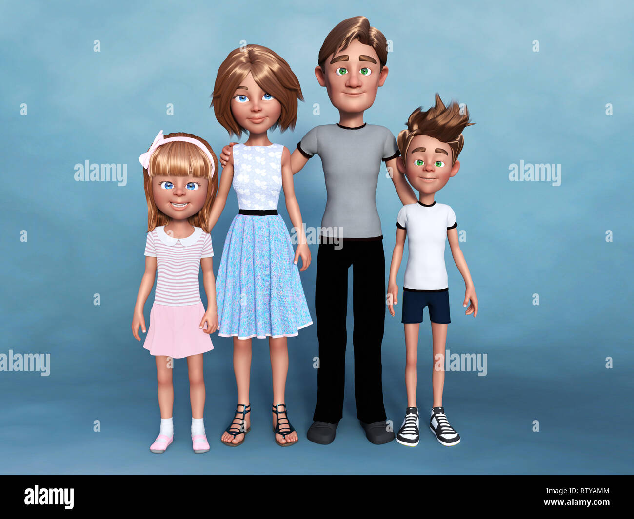 Le rendu 3D d'un dessin de portrait de famille composée d'une maman ...