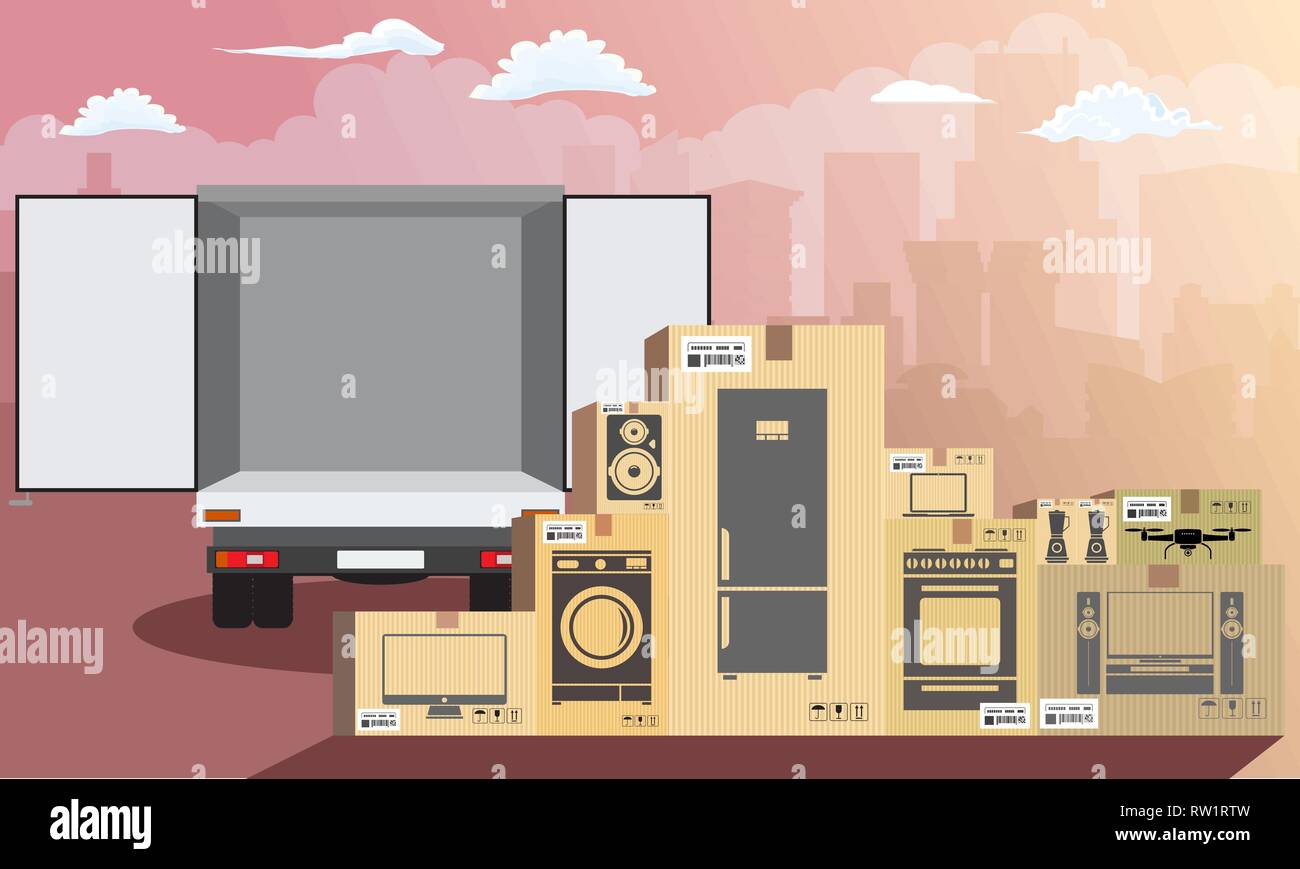 Service de livraison. Camion de livraison avec vue arrière sur ...