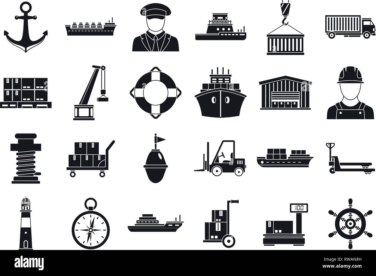 Port maritime transport icons set. Simple jeu d'icônes vectorielles ...