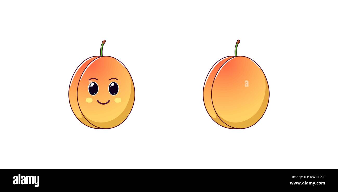 Kawaii Cute Cartoon d'abricot, de fruits mûrs. Cartoon Vector ...