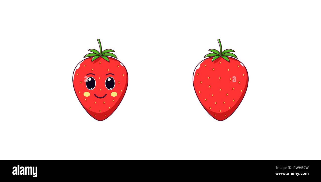Kawaii Cute Cartoon Fraise, fruits mûrs. Illustration Vecteur de ...