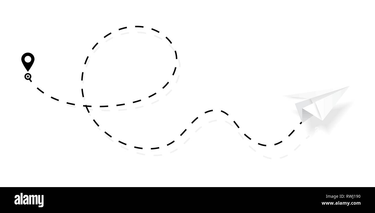 Chemin d'avion en notation, ligne pointillée forme. Route de l'avion en ...