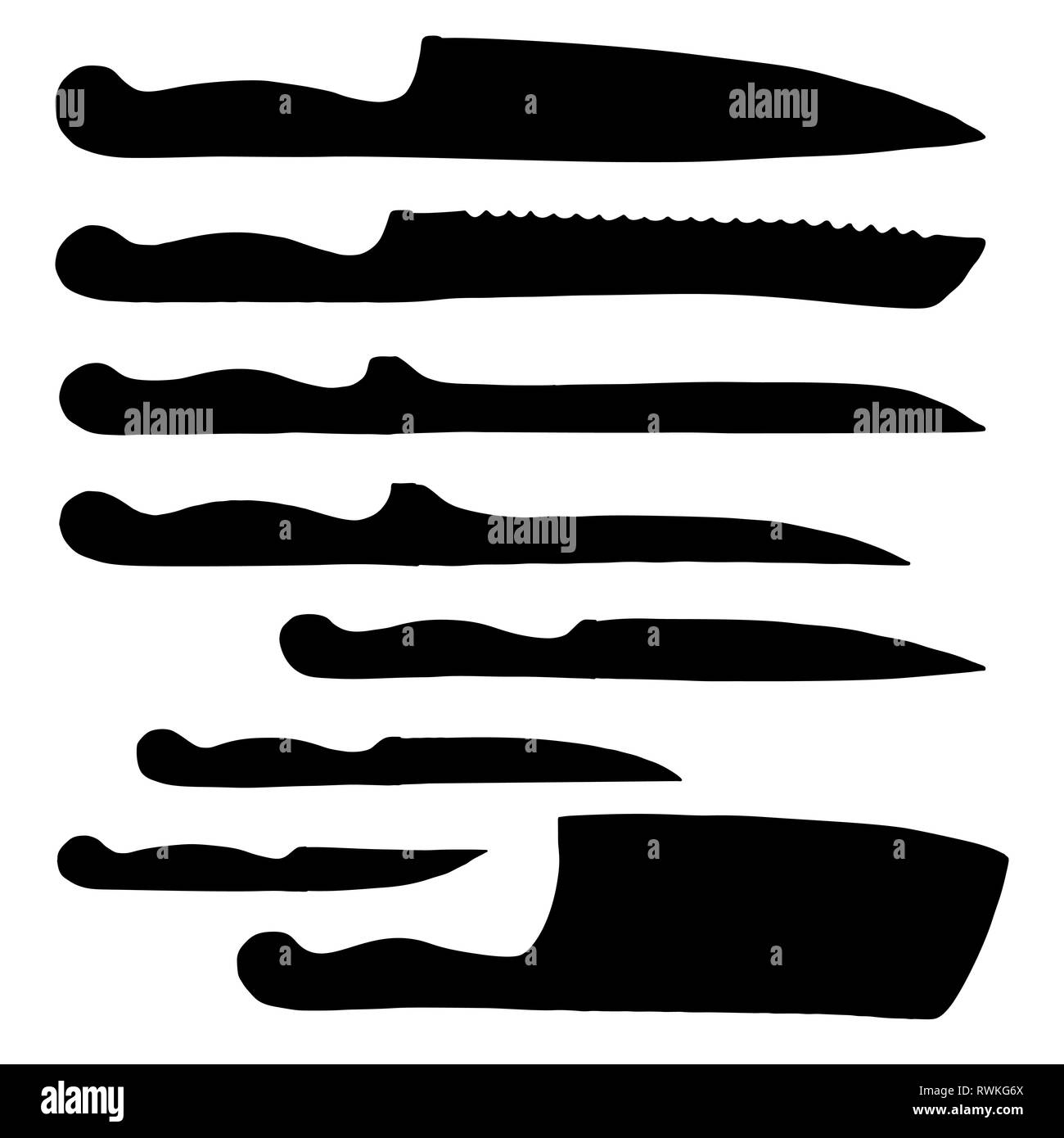 Ensemble de couteaux de cuisine. Silhouettes de couteau. Vector Image ...
