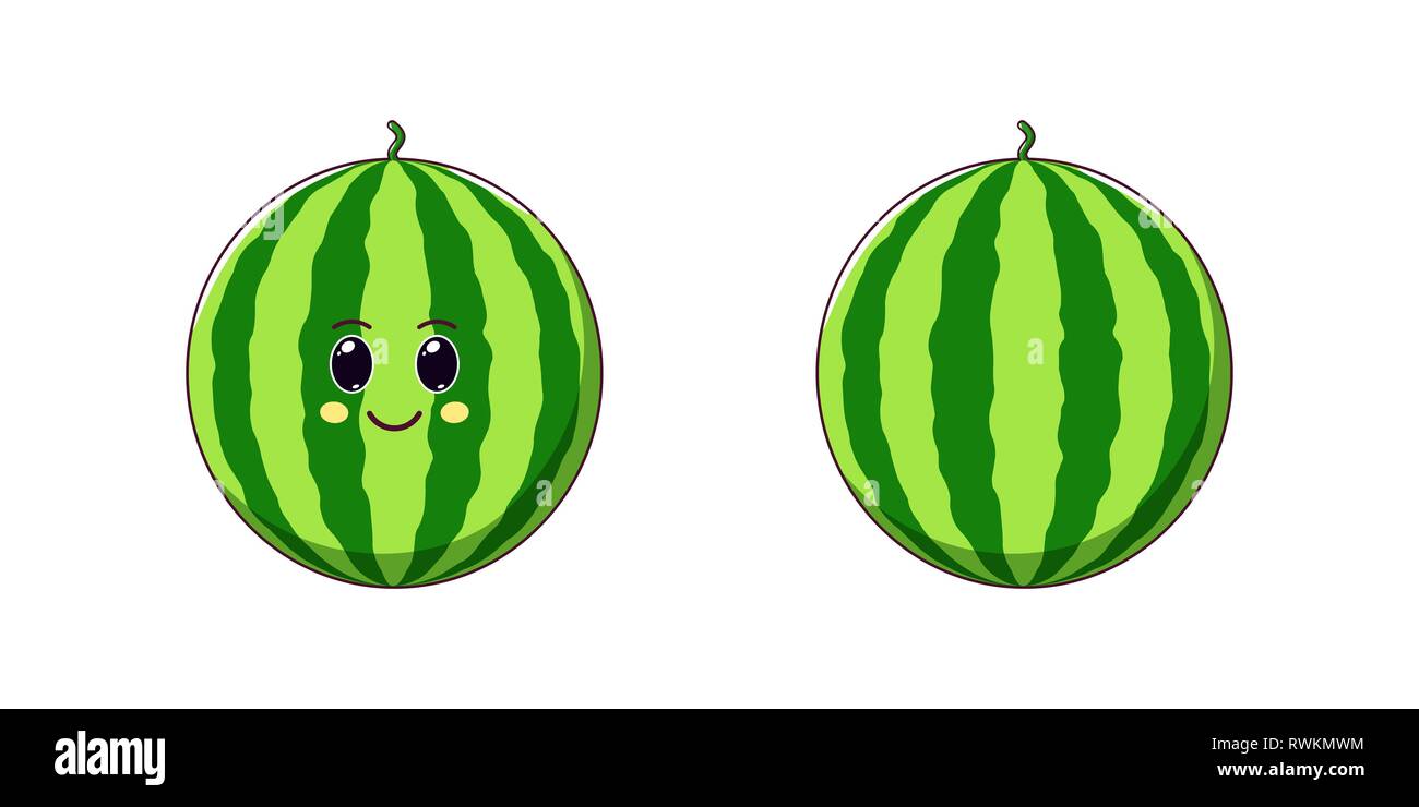 Kawaii Cute Cartoon Pastèque Fruits Mûrs Illustration Vecteur De
