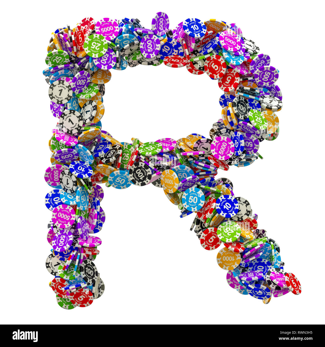 Lettre de l'Alphabet R de jetons. Le rendu 3D isolé sur fond blanc ...