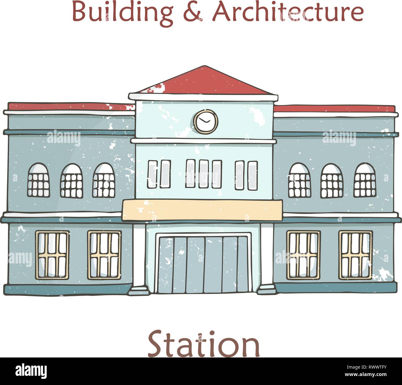 La gare de vecteur icône. Cartoon illustration dans le style rétro avec ...