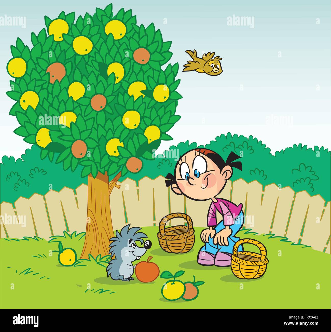 L'illustration montre une jeune fille qui travaille dans le jardin. Peu ...