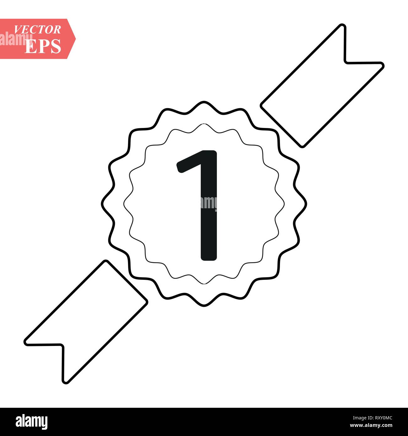 Numéro de l'icône 1 rosette. Médaille du prix icône. Emblème gagnant ...