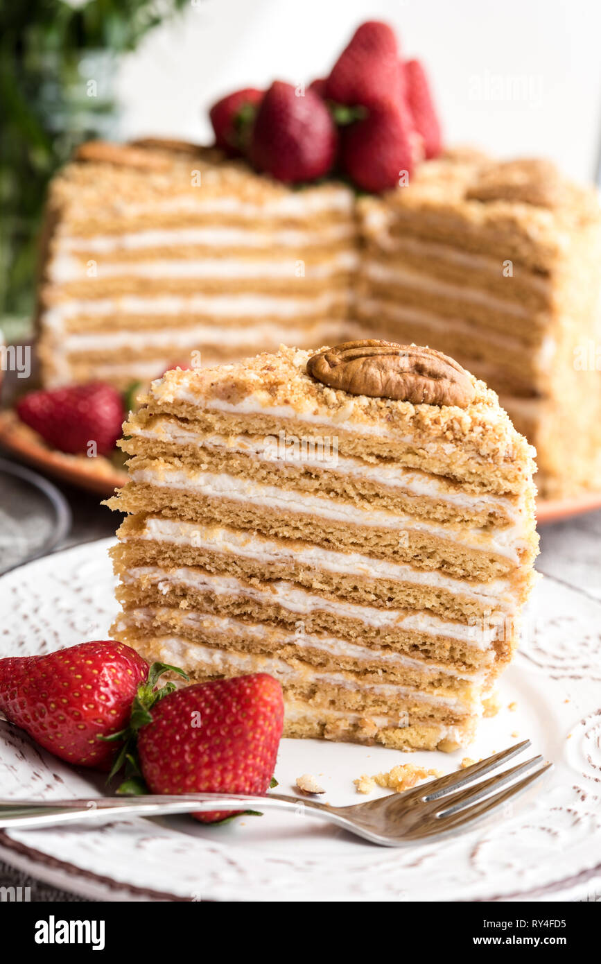 Gâteau de miel - Russe Medovik - recette traditionnelle russe. Partie ...