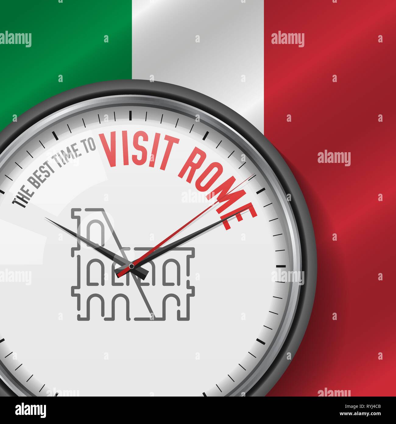 Le meilleur moment pour visiter Rome. Blanc horloge avec slogan de ...