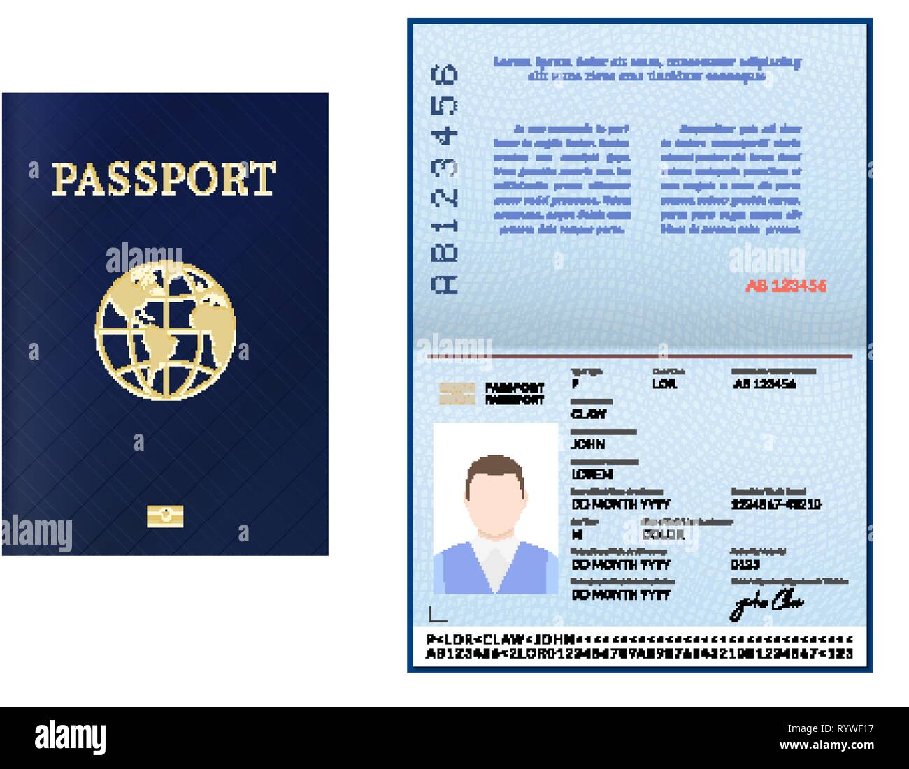 Livret de passeport biométrique masculin international et gabarit de ...