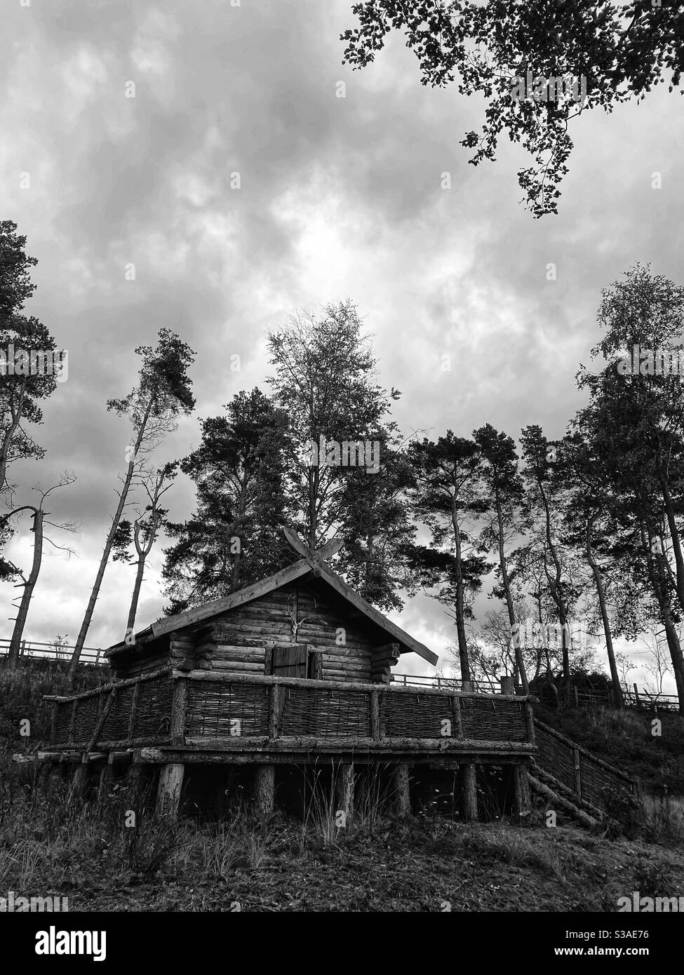 Cabane de stabbur viking nordique Banque d'images noir et blanc - Alamy