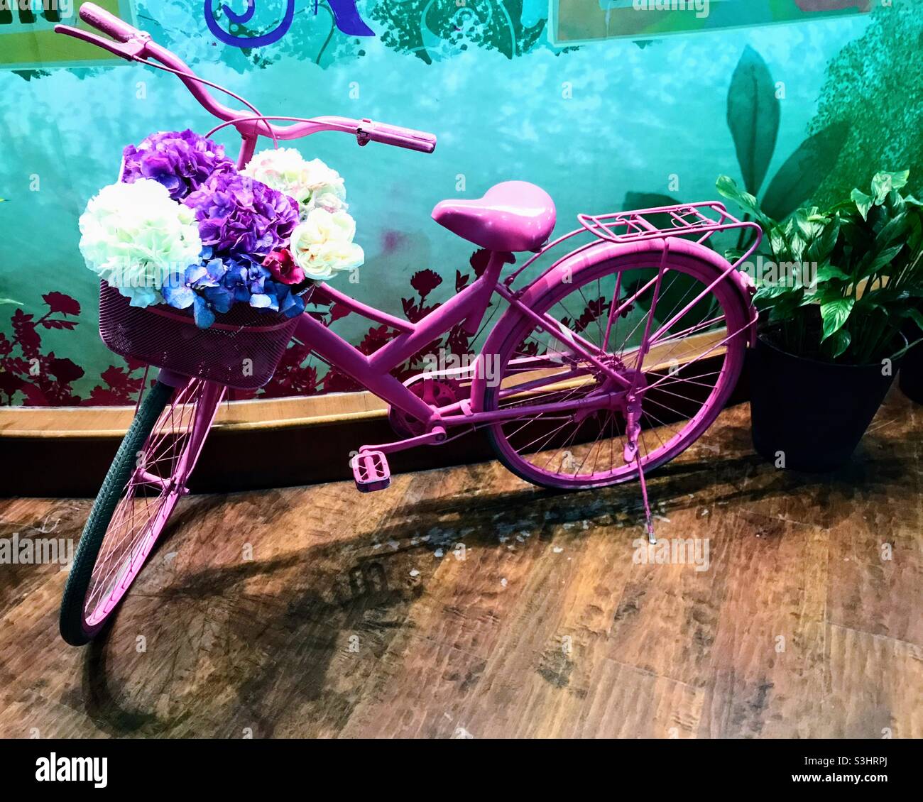 Vélo rose avec des fleurs Banque de photographies et d’images à haute ...