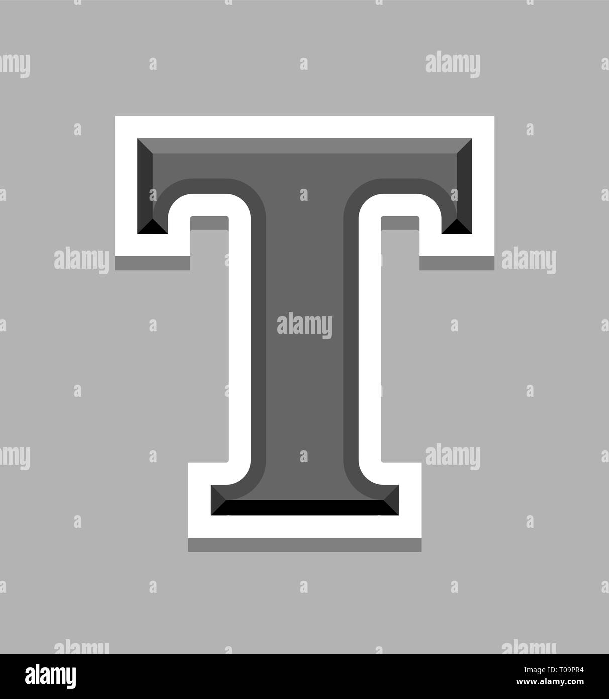 Lettre T majuscule 3d'acier font de la capitale. Vector illustration ...