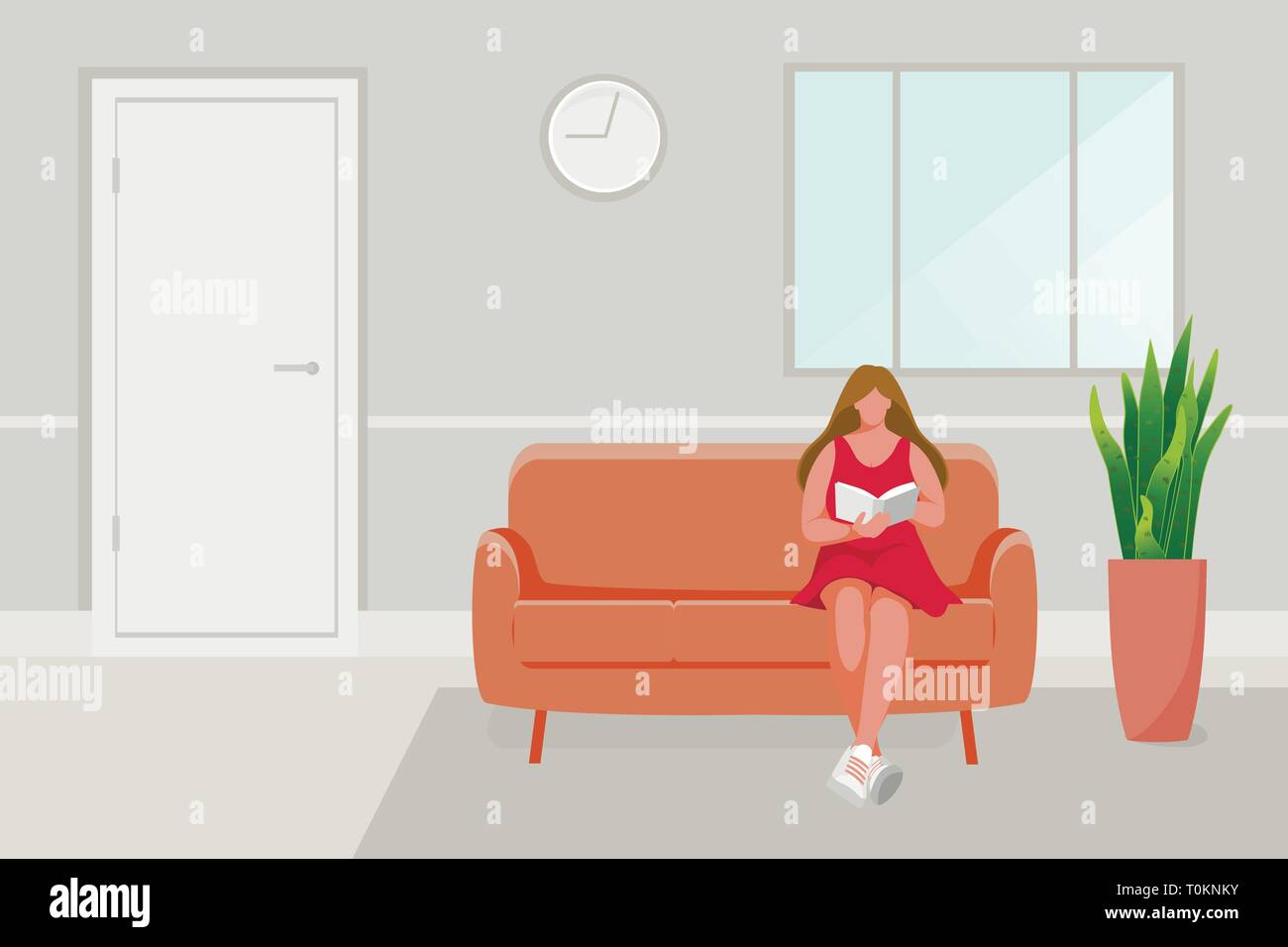 Fille assise sur le canapé. Young Girl reading book. Vector illustration Image Vectorielle Stock ...