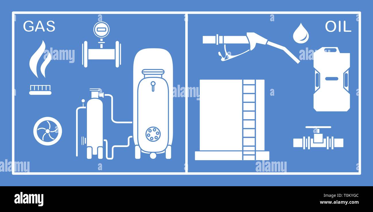 Vector illustration avec l'équipement pour la production de pétrole et ...