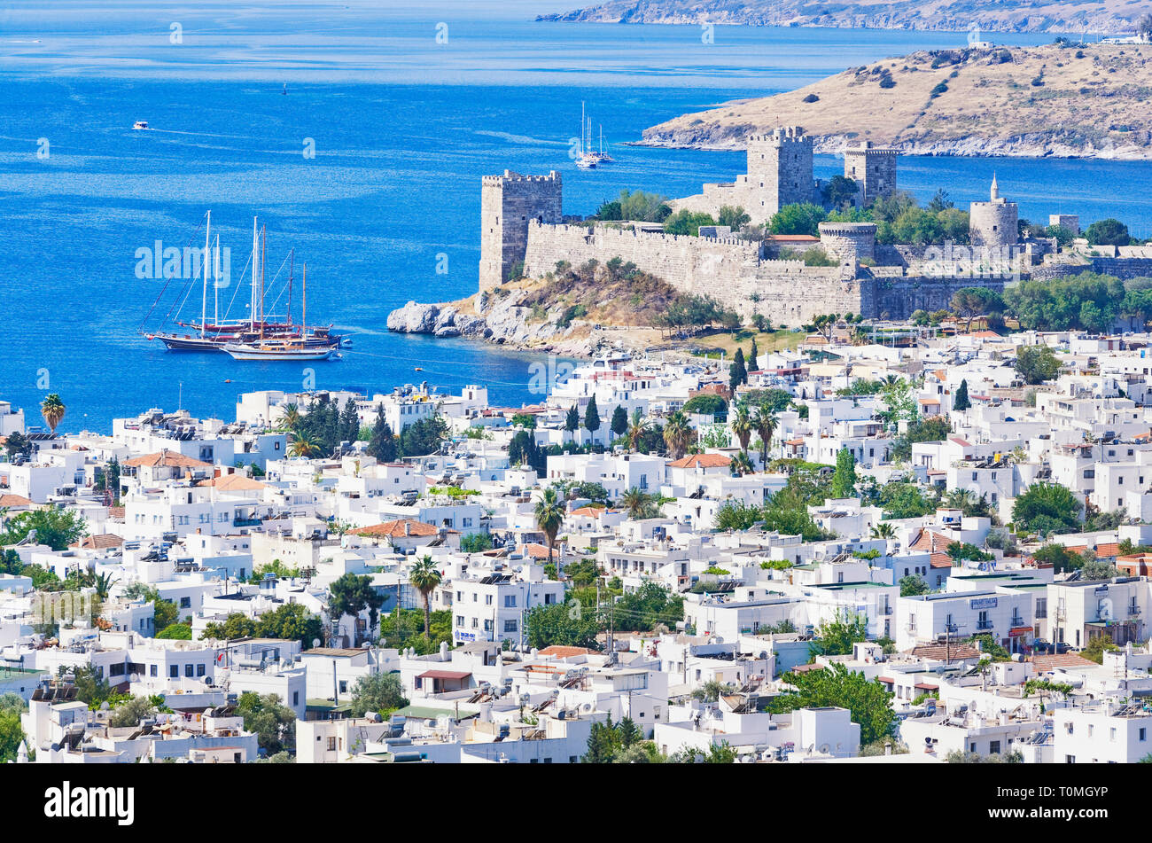 Le château de Bodrum et le port, Bodrum, Mugla, Turquie Photo Stock - Alamy