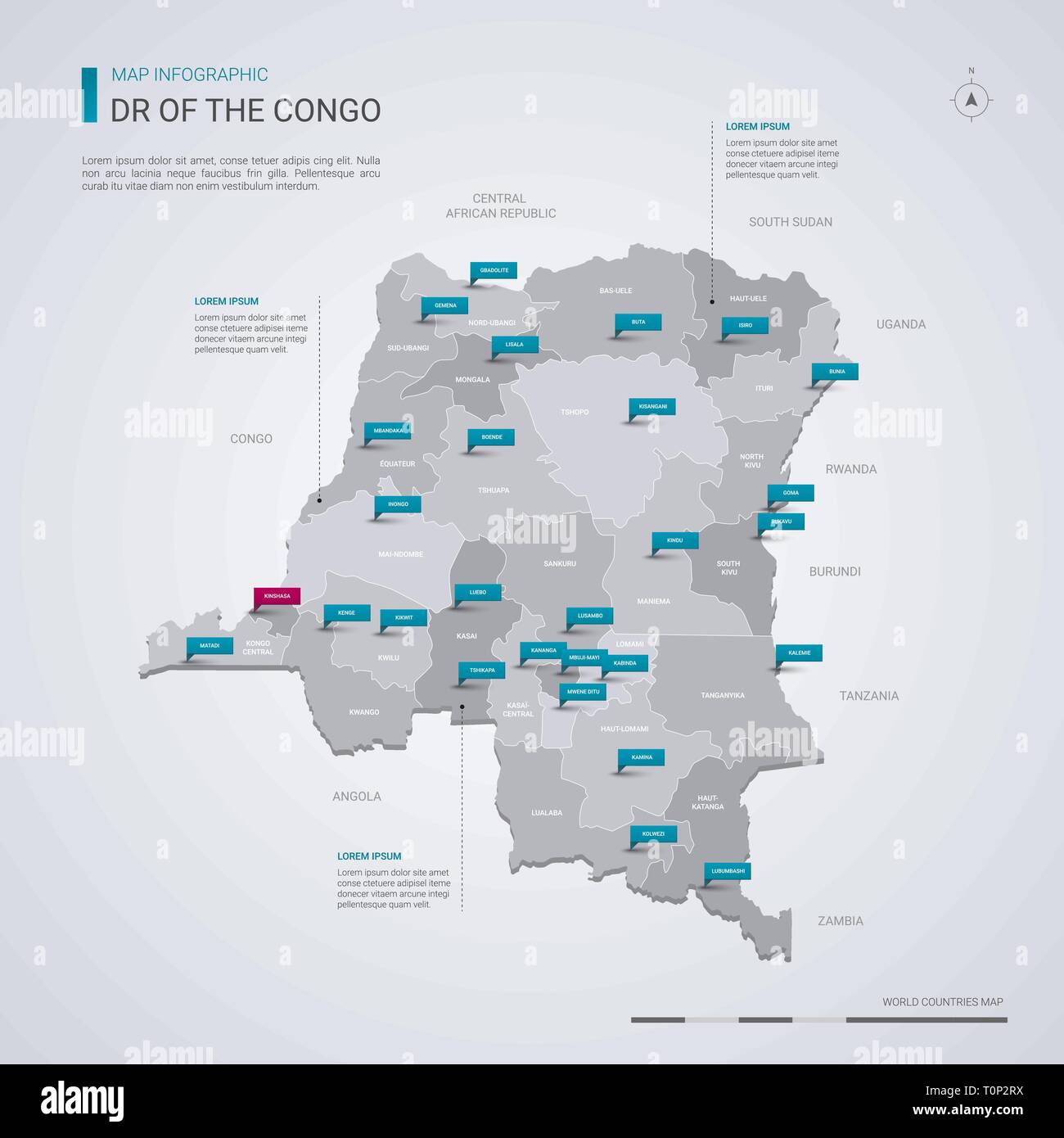 République démocratique du Congo carte vectorielle avec éléments ...