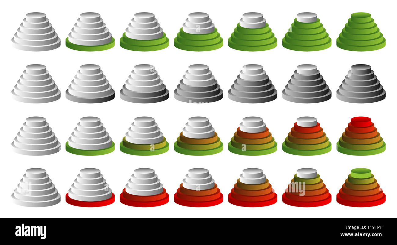 Vector set d'indicateurs. La progression, plénitude, étapes ou phases ...