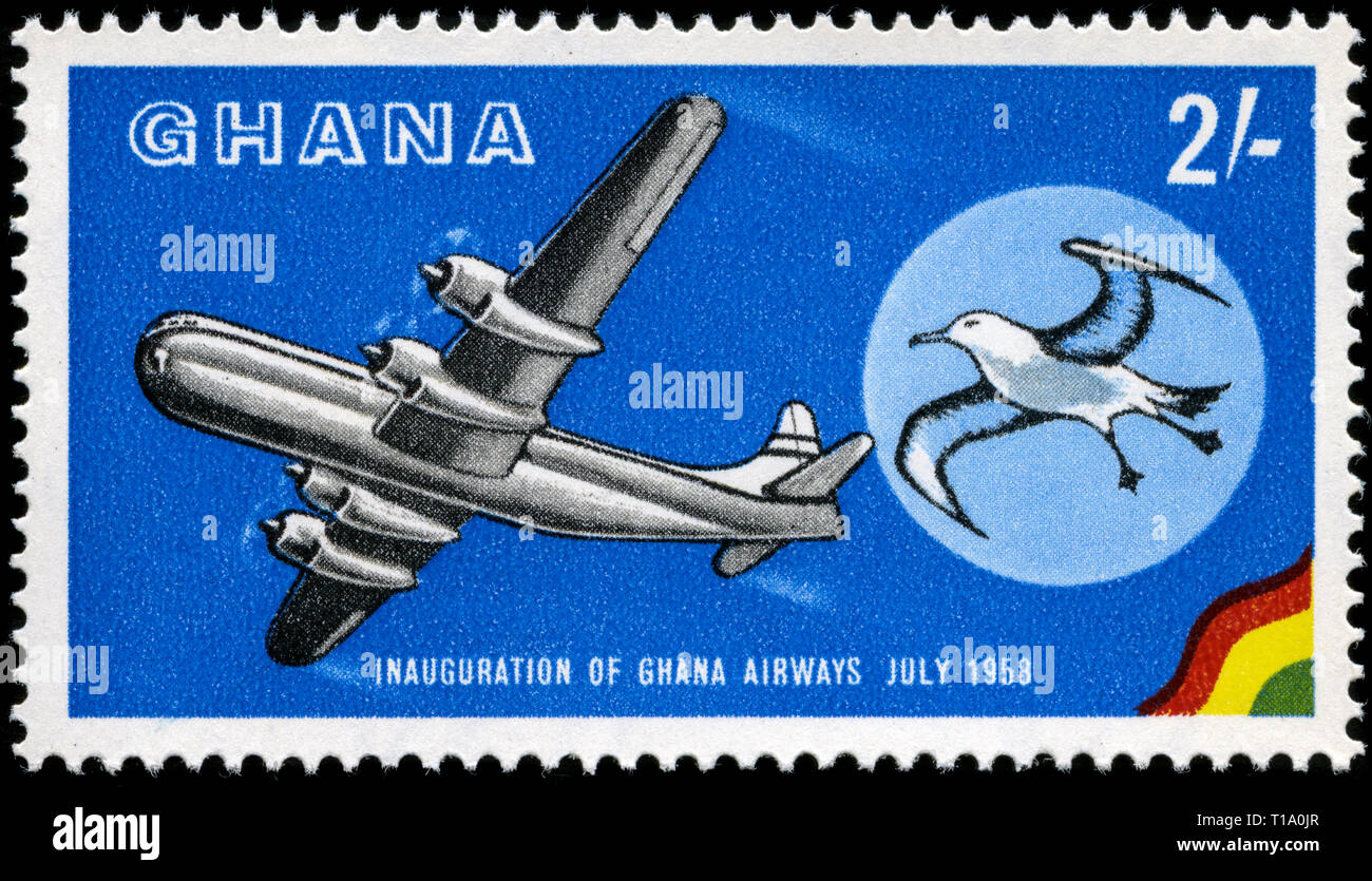 Timbre-poste du Ghana dans l'utting en service de la ligne aérienne ...