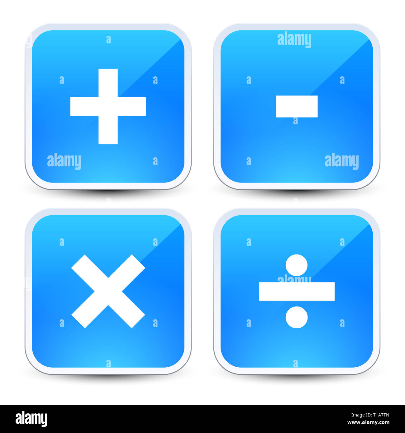 Les symboles mathématiques sur fond bleu (addition, soustraction ...