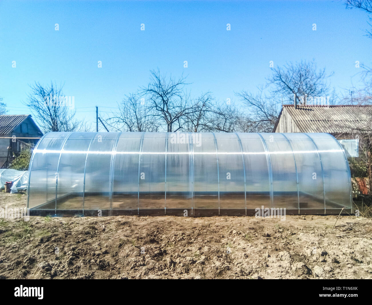 Pour les légumes de serre. Serre en polycarbonate assemblé à partir de ...