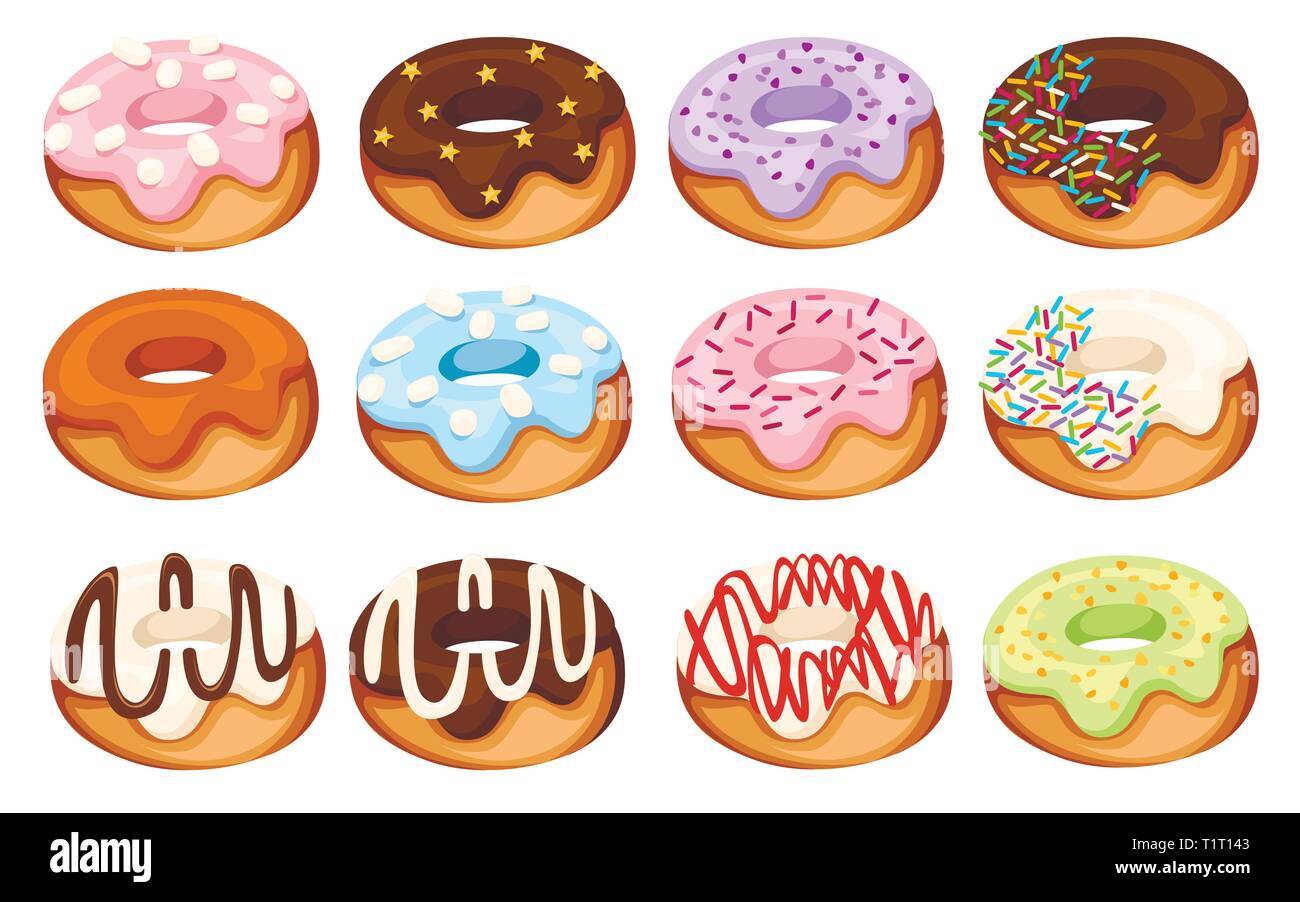 Ensemble de couleurs cartoon des beignes. Dessert avec de la crème ...