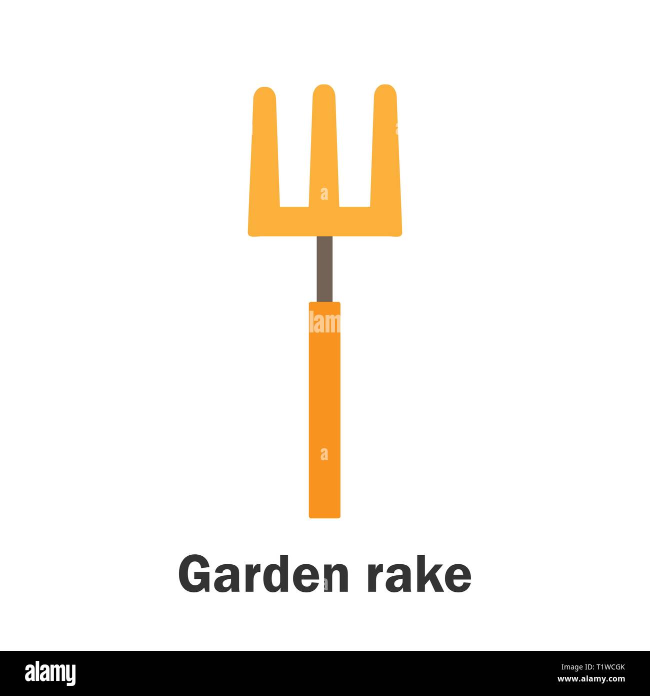 Râteau de jardin en style dessin animé, carte printemps pour enfant d ...