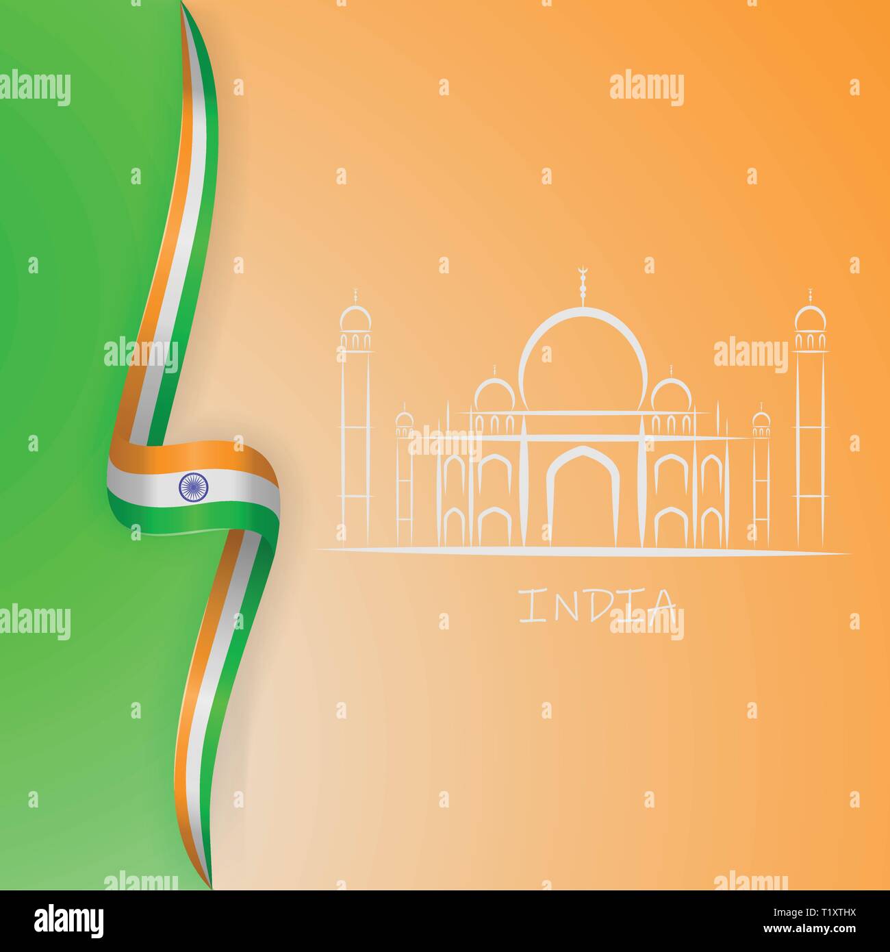 L'Inde drapeau flotter et Taj Mahal de symboles. Vector illustration ...