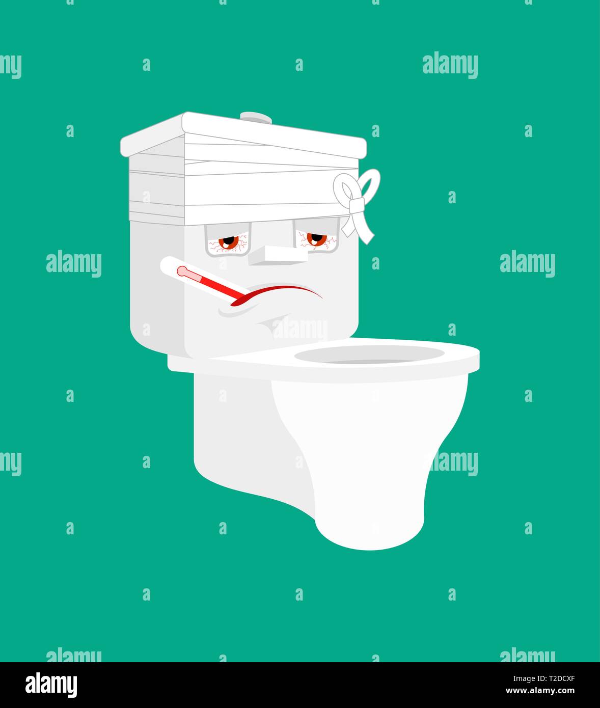 La cuvette des toilettes avec le thermomètre malade isolé. mauvais ...