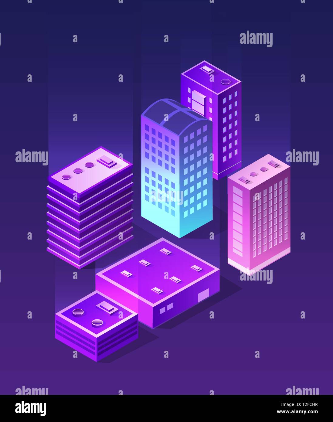 Ville d'ultraviolet isométrique couleurs violet 3d building ville ...