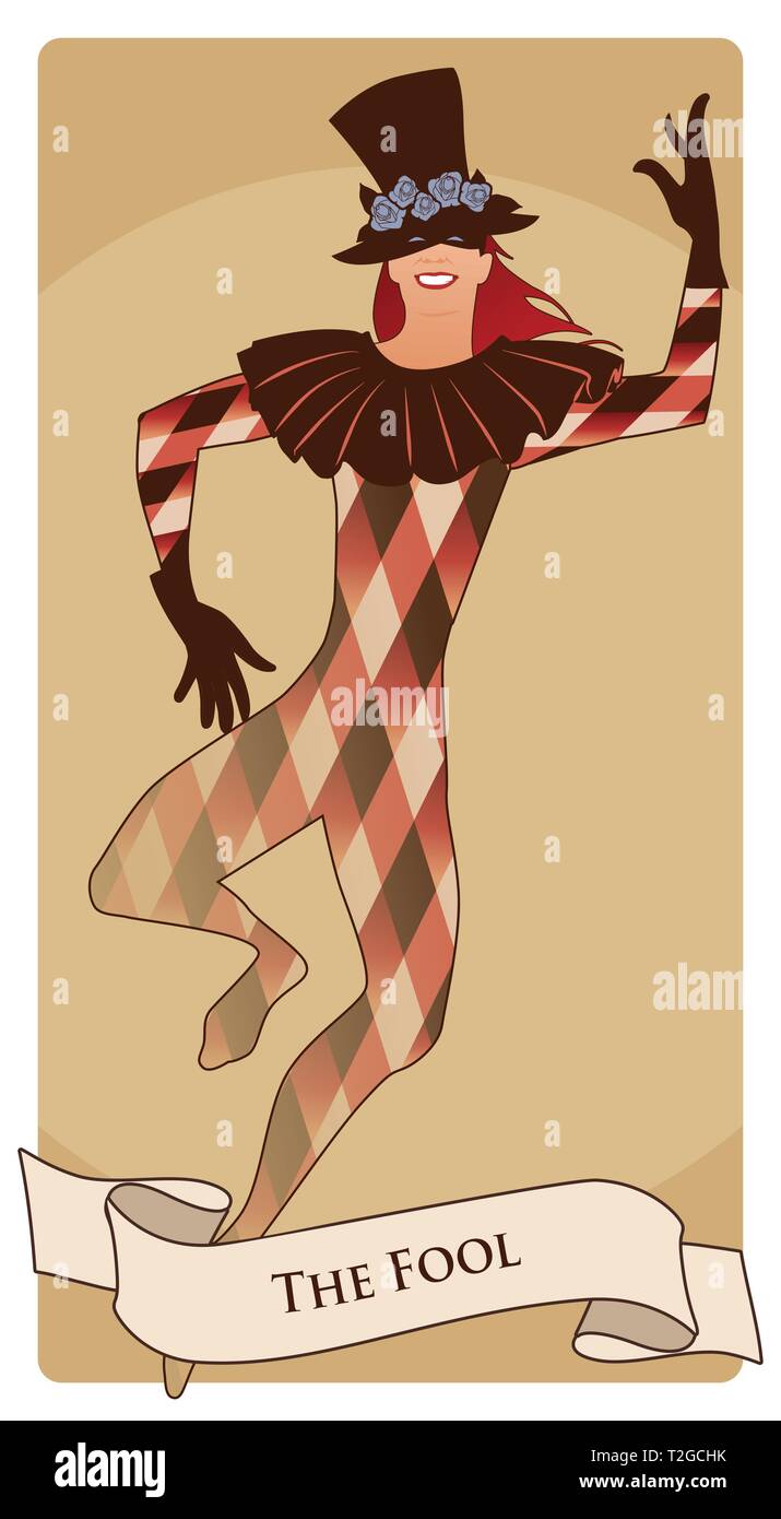 Les cartes de Tarot Arcanes majeurs. L'imbécile. Joker avec top hat ...