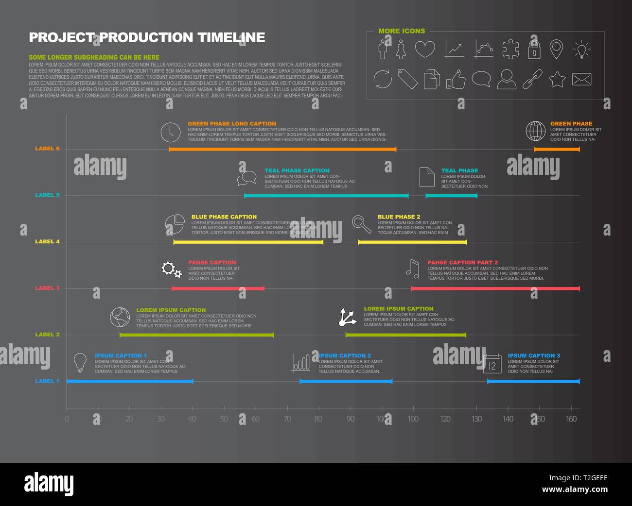 Vector dark project timeline graphique - tableau de l'évolution du ...
