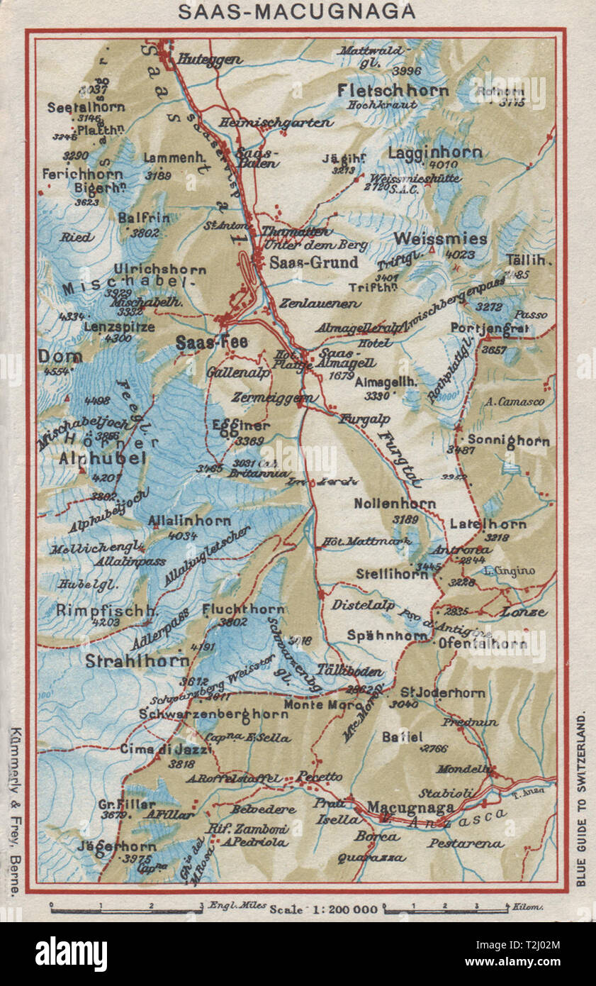 SAAS FEE. Plan Carte vintage. Macugnaga. Suisse 1948 old vintage chart ...
