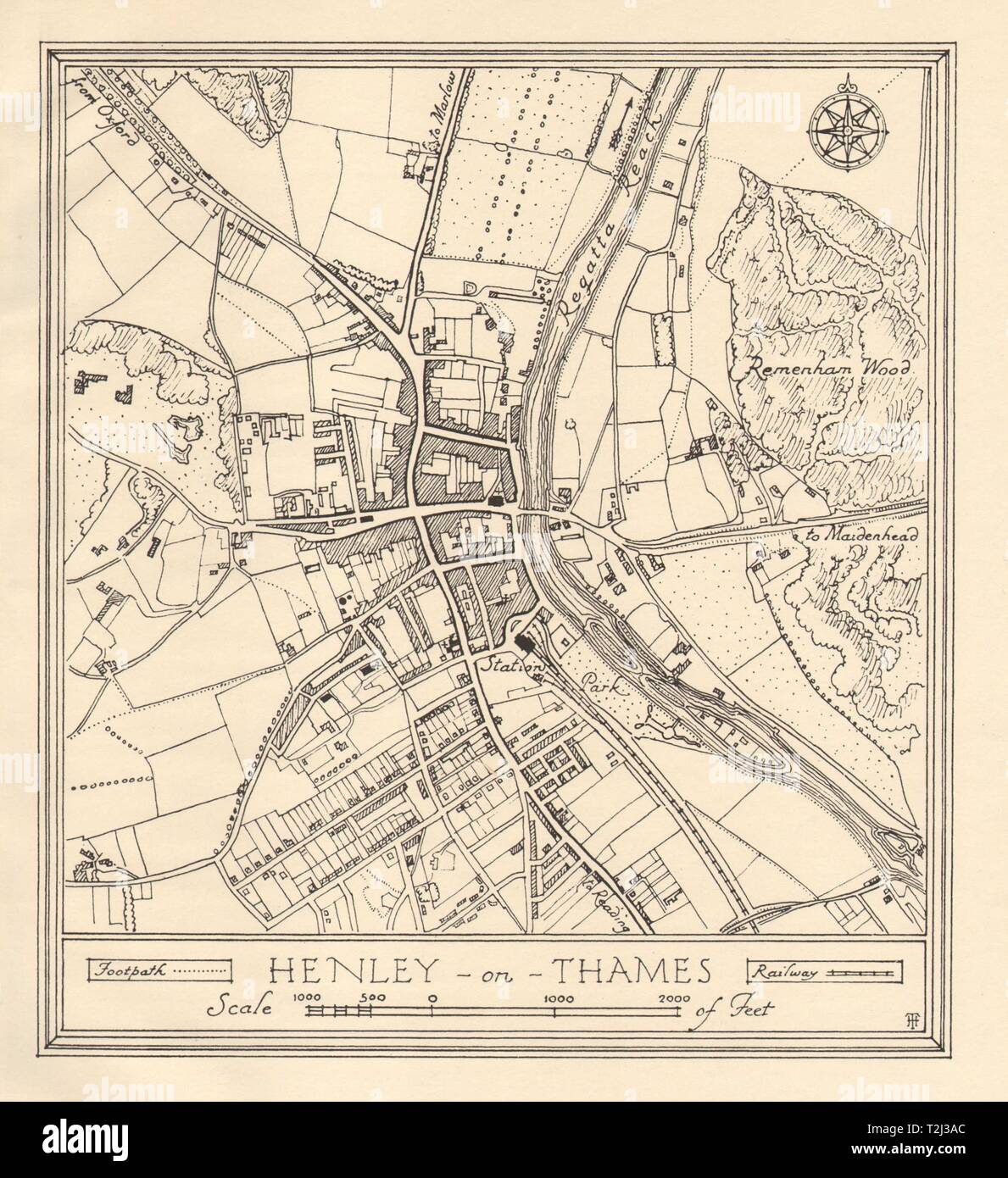Plan de la ville de Henley-on-Thames, Oxfordshire.Thames Valley 1929 ...