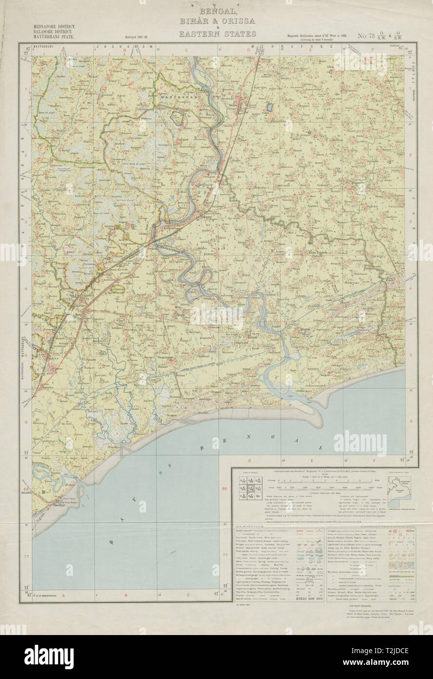 SURVEY OF INDIA 73 O/N O/SW Bengale de l'Odisha sur Jaleswar map 1934 ...