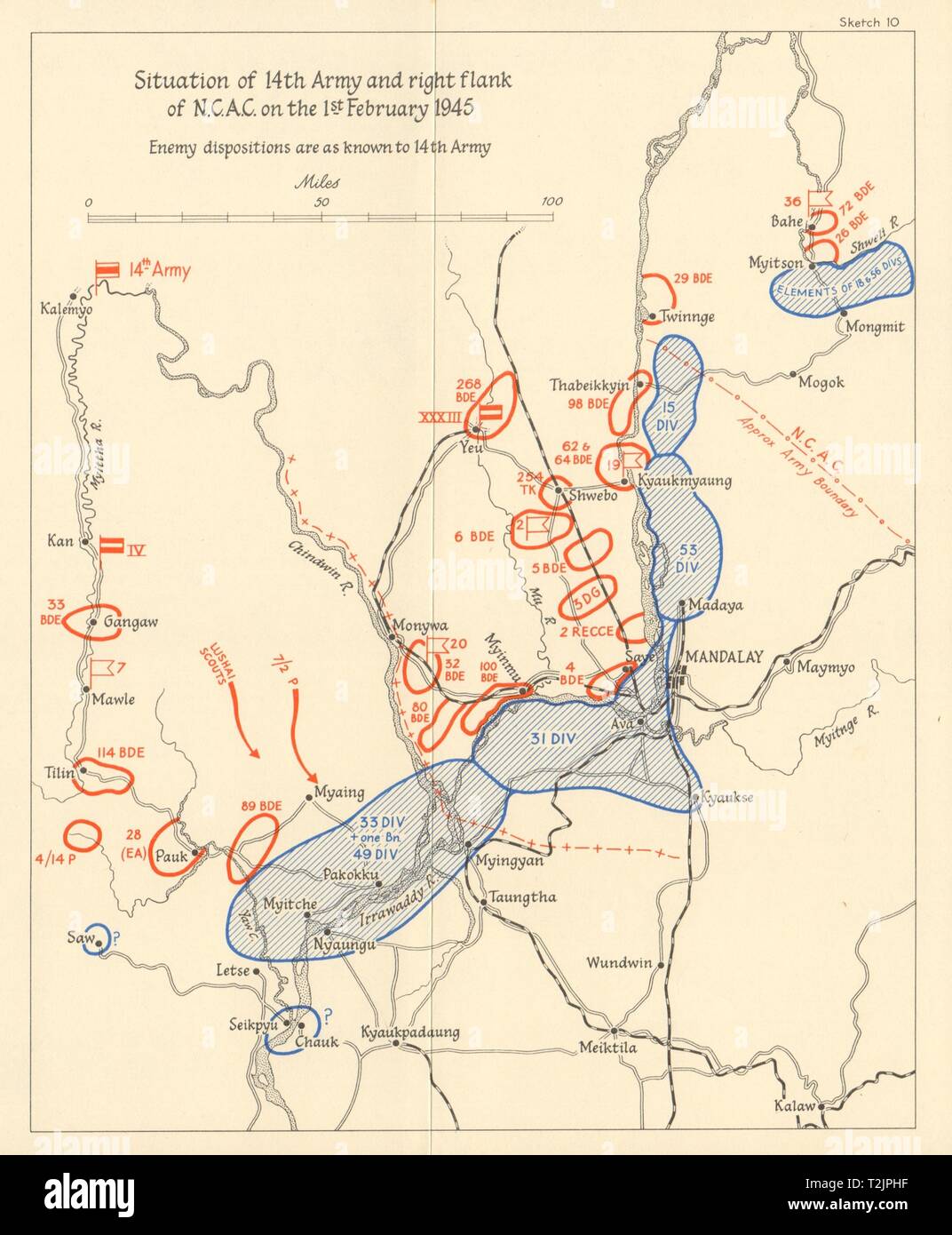 Bataille de Mandalay. Burma Campaign WW2. 14e armée & 1er févr. 1945 CNAC 1965 map Photo Stock ...