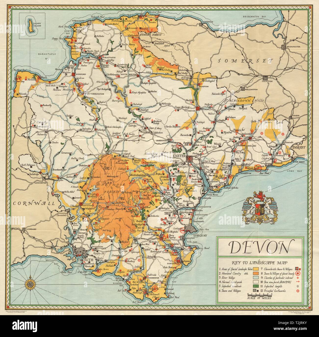 Carte touristique du comté de Devon Vintage 1934 vintage ancien tableau ...