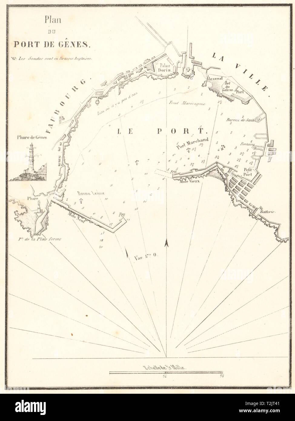 Plan du Port de Gênes. Le "Plan du Port de gènes'. L'Italie. Carte 1851 ...