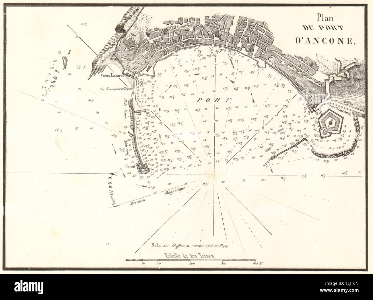 Plan du Port d'Ancône. Le "Plan du Port d'Ancone'. L'Italie. Carte 1854 ...